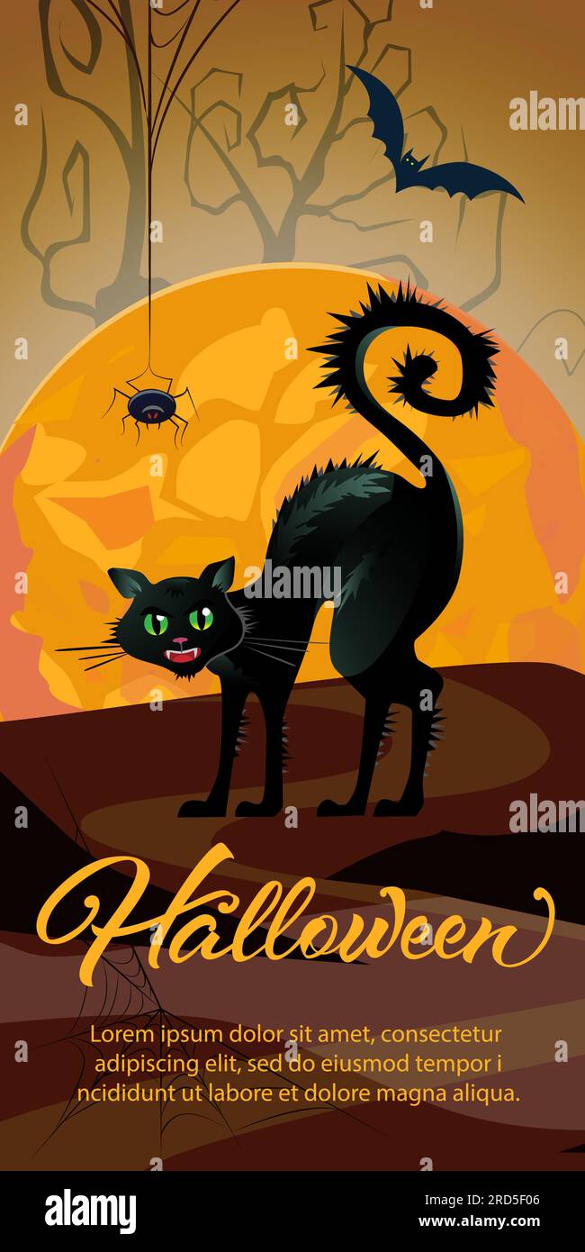 Halloween lettering with orange moon and witch cat Stock Vector Image ...
