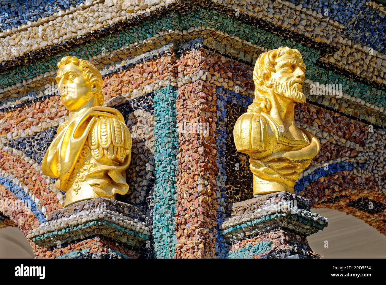 Gilded bust, facade, exterior walls, decorated, colourful, coloured ...