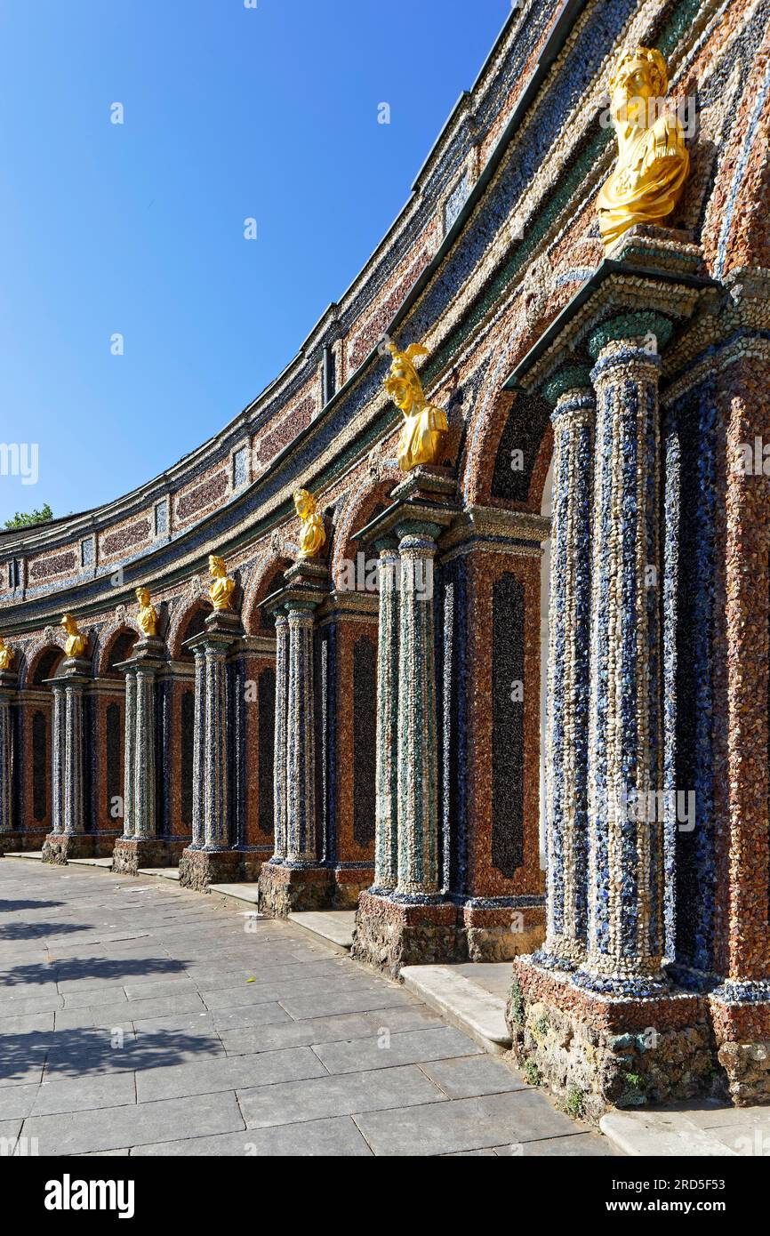 Arcade, columns, gilded bust, facade, exterior walls, ornate, colorful ...
