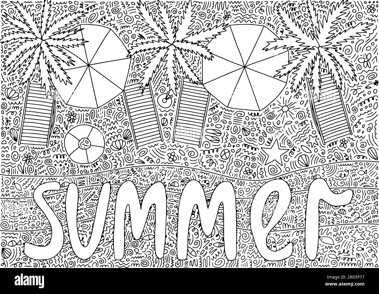 Summer Beach Coloring Page Stock Vector Image And Art Alamy