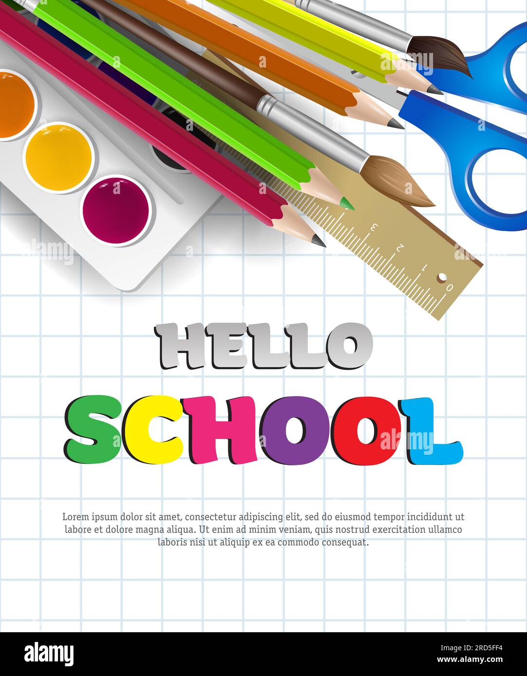 Hello school lettering with supplies Stock Vector Image & Art - Alamy