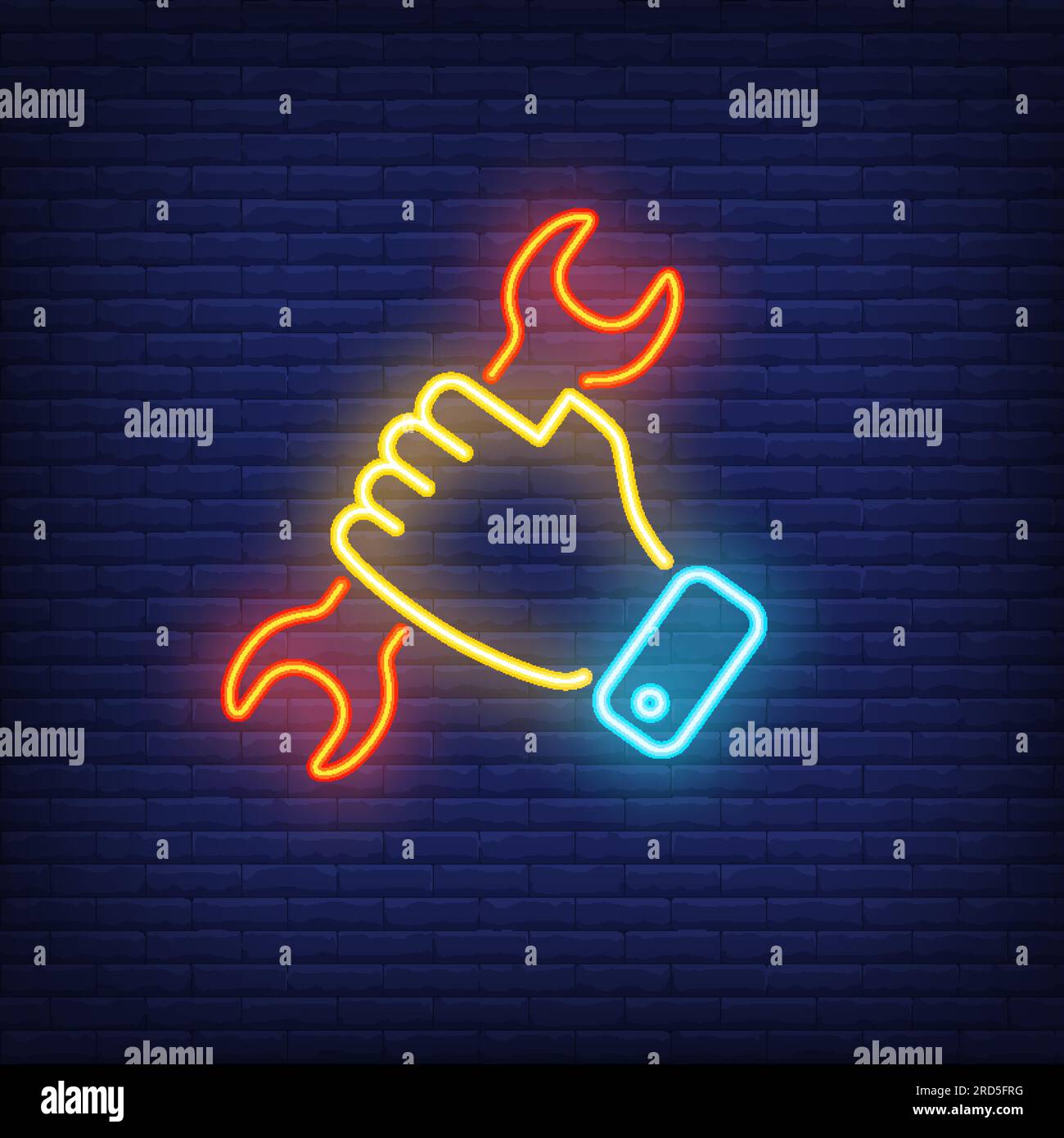 Hand holding wrench. Neon sign element Stock Vector Image & Art - Alamy