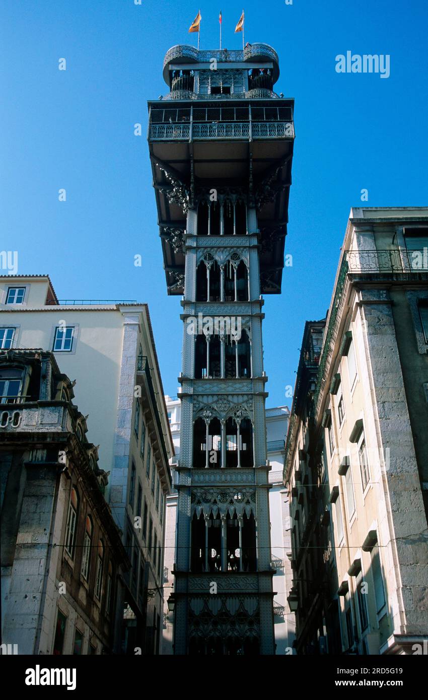 Lift Santa Justa, built by Gustave Eiffel, connects upper and lower ...
