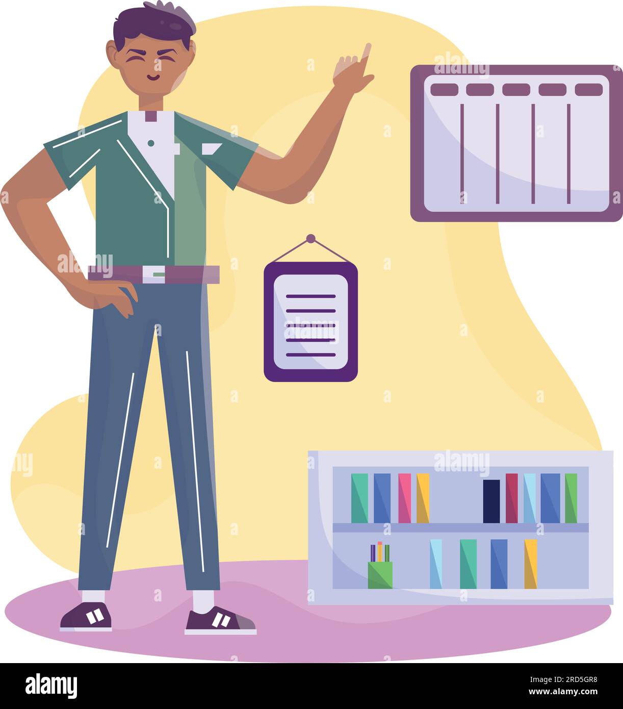 Business environment concept with male character and files with ...