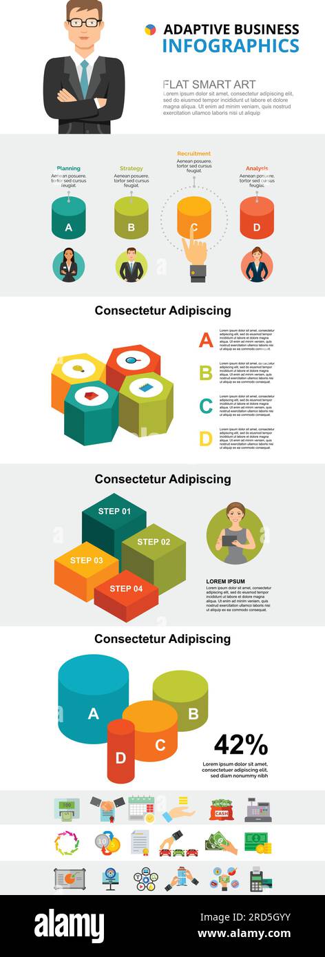 Colorful management or strategy concept infographic charts set Stock ...