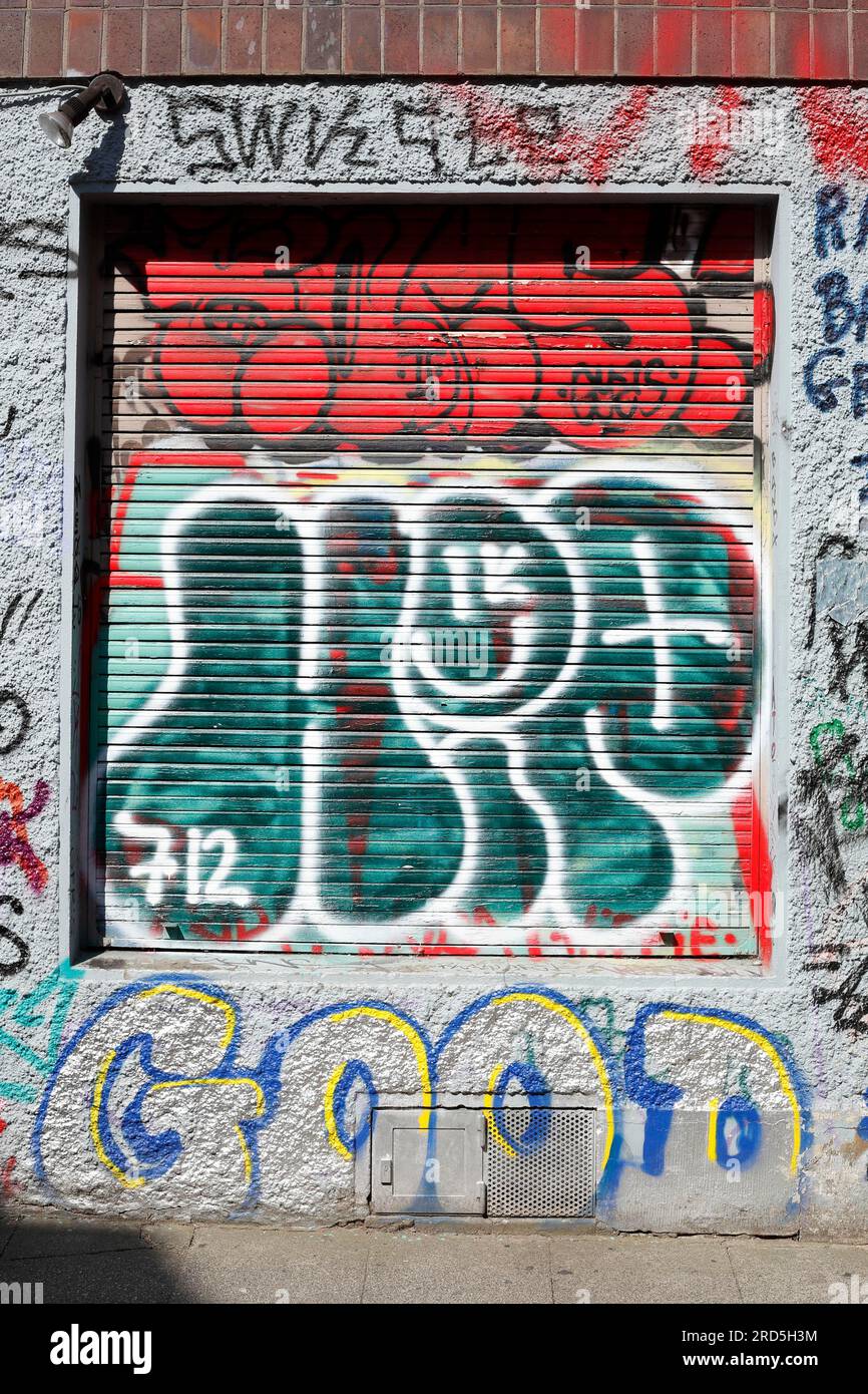 Colourful graffiti on a shutter of a window, Bremen, Germany Stock ...