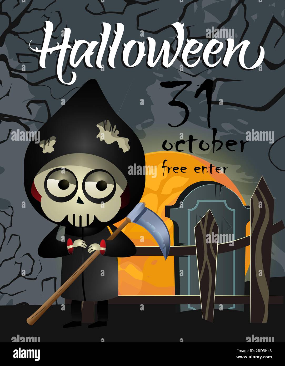 Halloween, October thirty first lettering with grim reaper Stock Vector ...