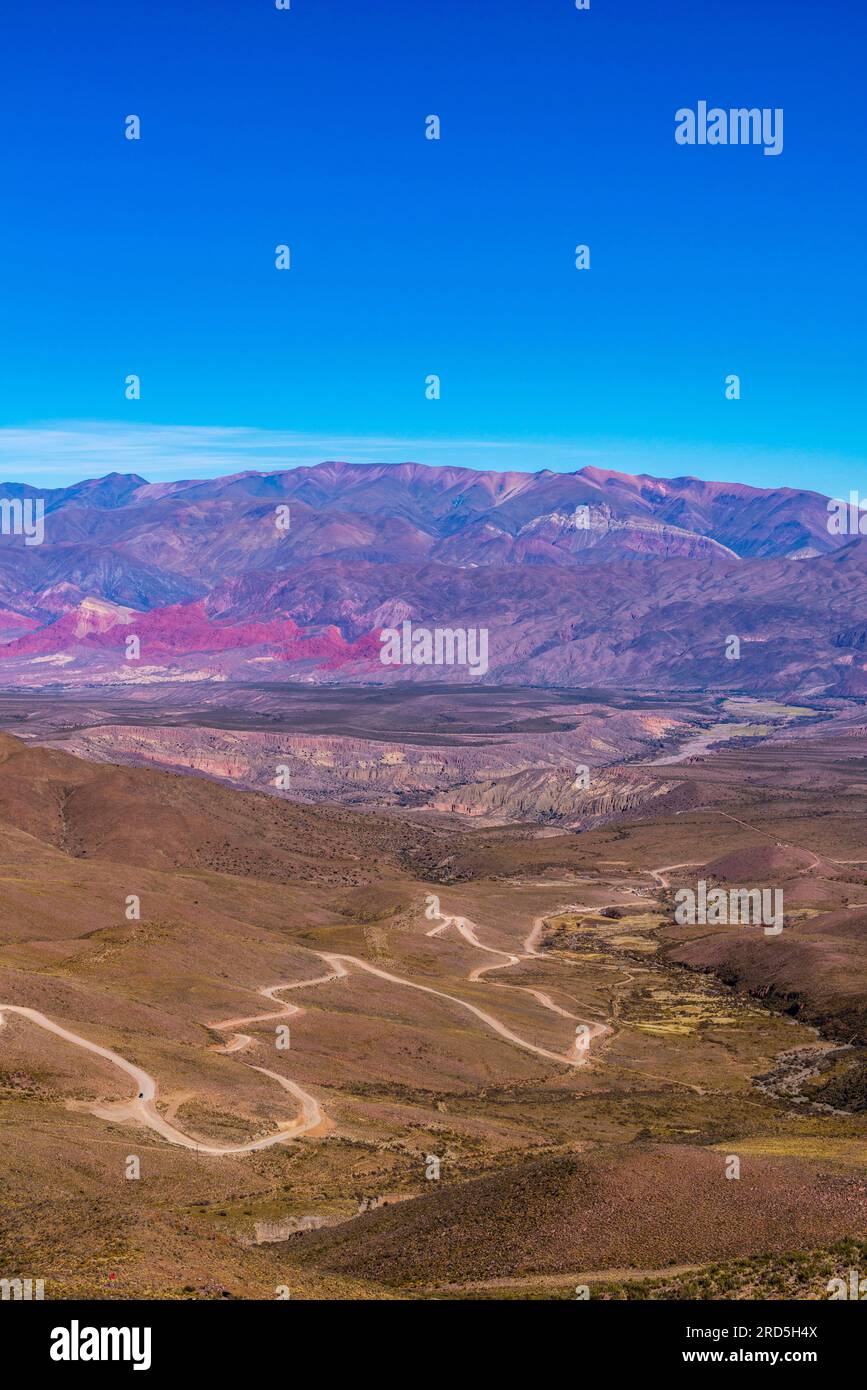 Winding road to the Cerro de 14 colores, Mountains of 14 Colours, Andes ...