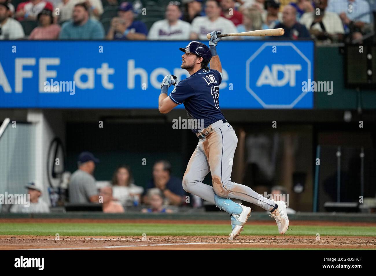 Tampa Bay Rays' Josh Lowe follows through on a swing during a baseball ...