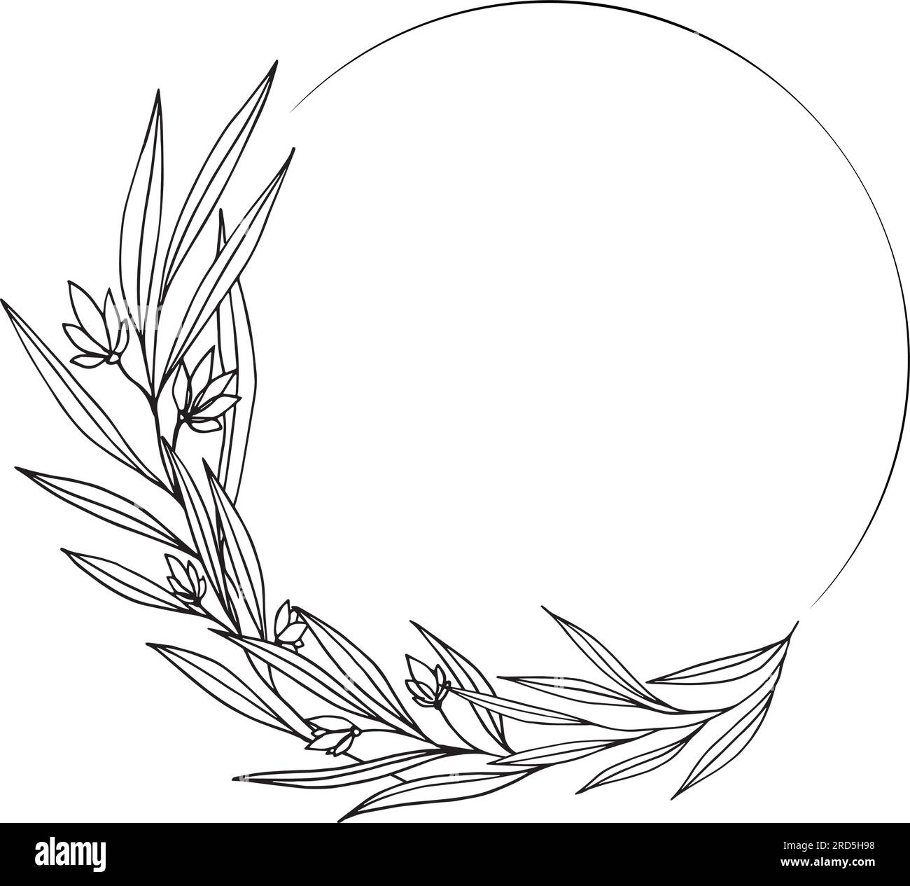 Vector hand drawn botanical circle frame with flowers. Elegant minimal ...