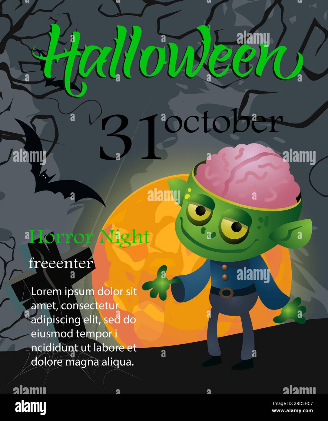 Halloween, October thirty first lettering with moon and zombie Stock ...