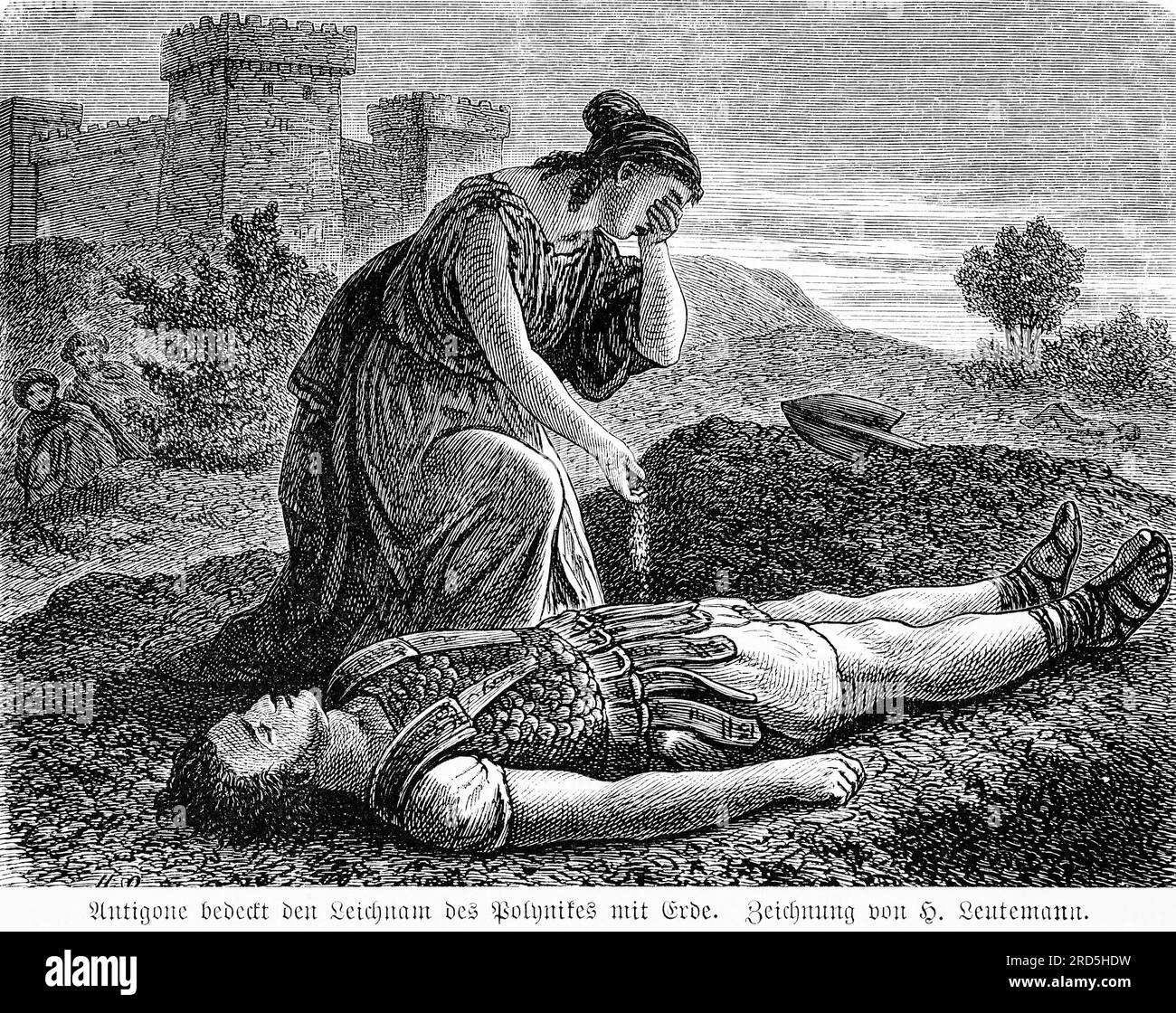Antigone covers the body of Polynices with earth, Greek mythology ...