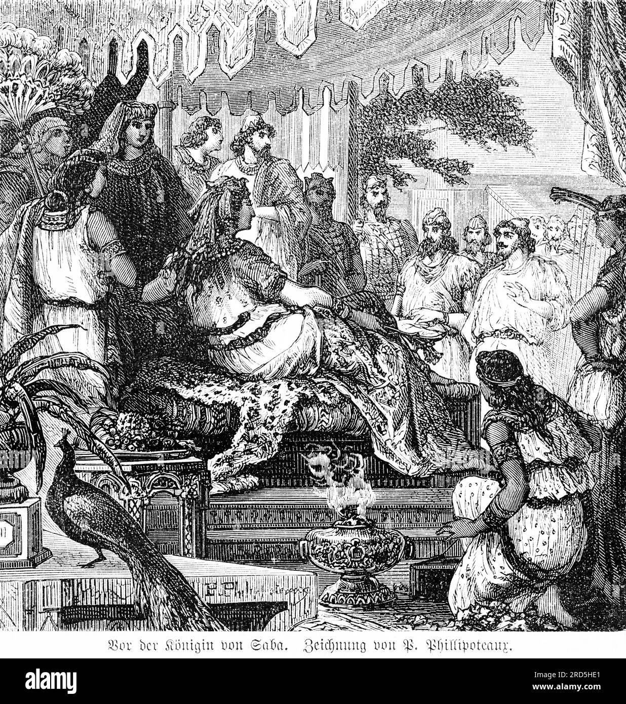 The Queen of Sheba, palace, throne, courtiers, pomp, hall, couch ...