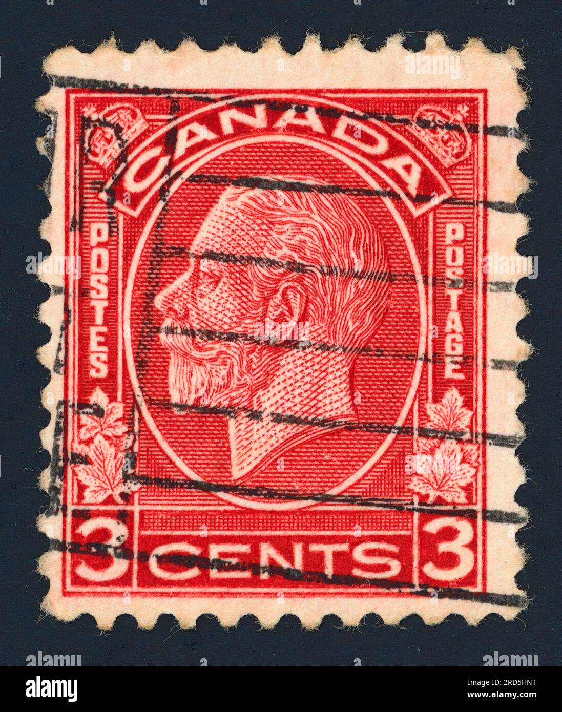 King George V (ruled 1910–1936). Postage stamp issued in Canada in ...