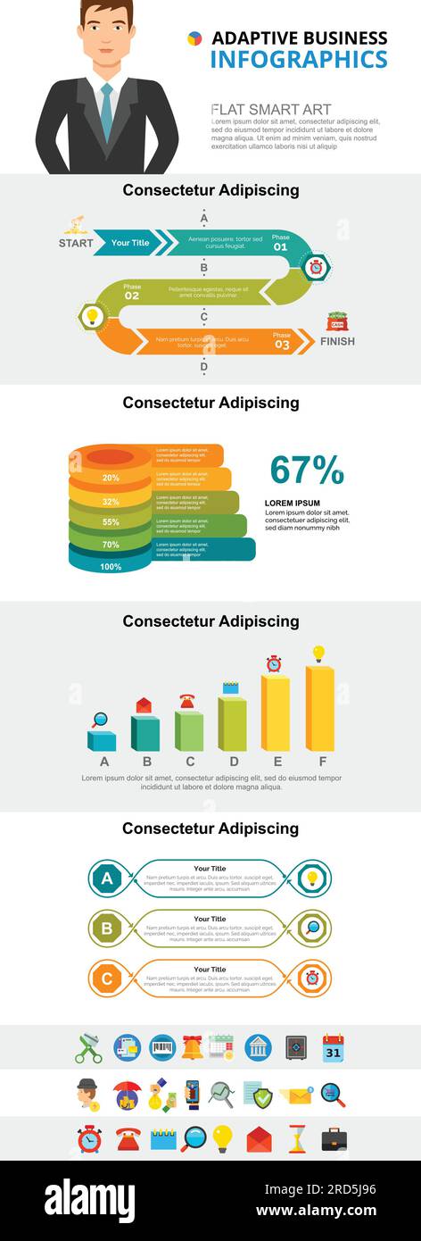 Colorful production or planning concept infographic charts set Stock ...