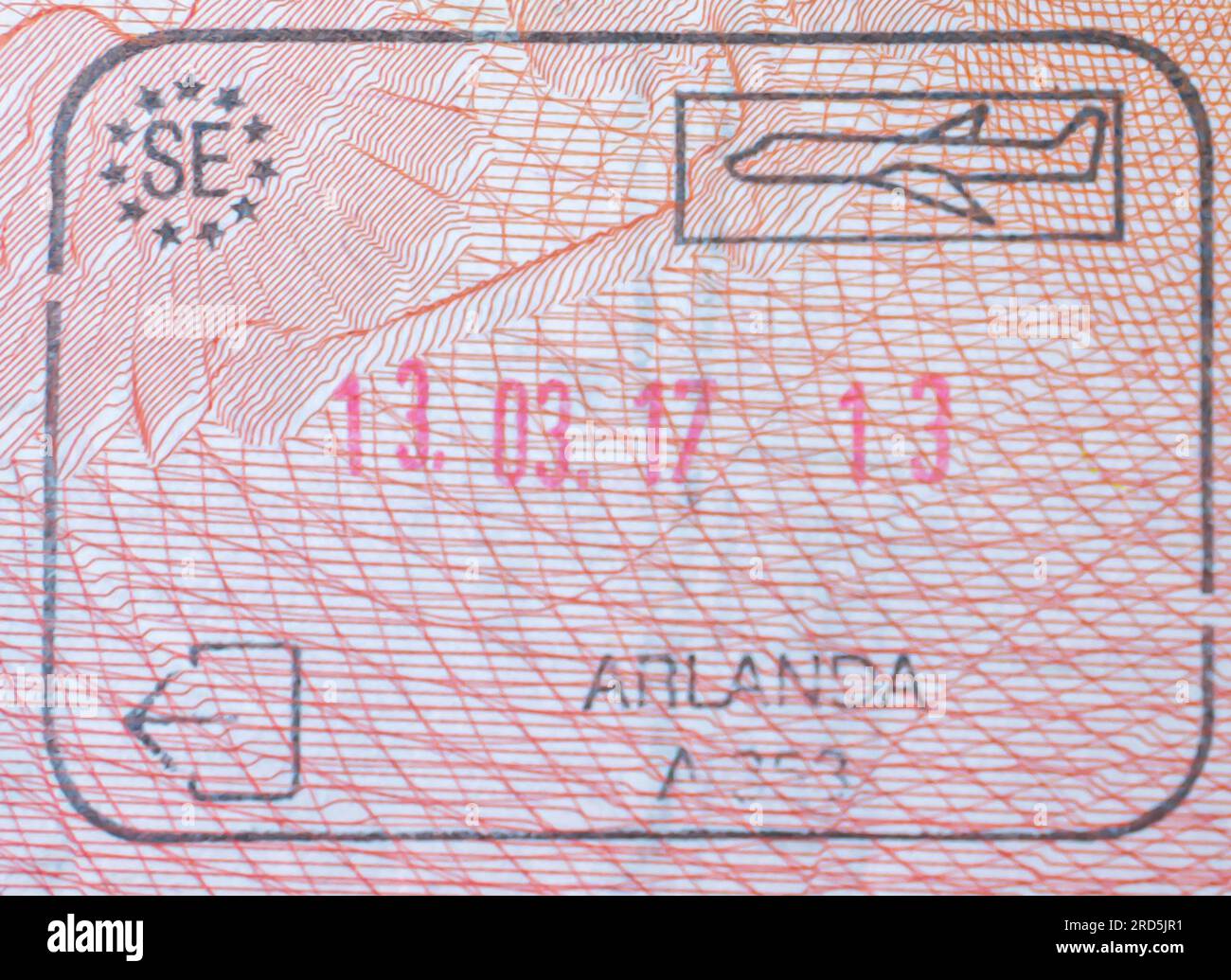 Sweden border crossing stamp in an open passport. Stockholm Arlanda ...