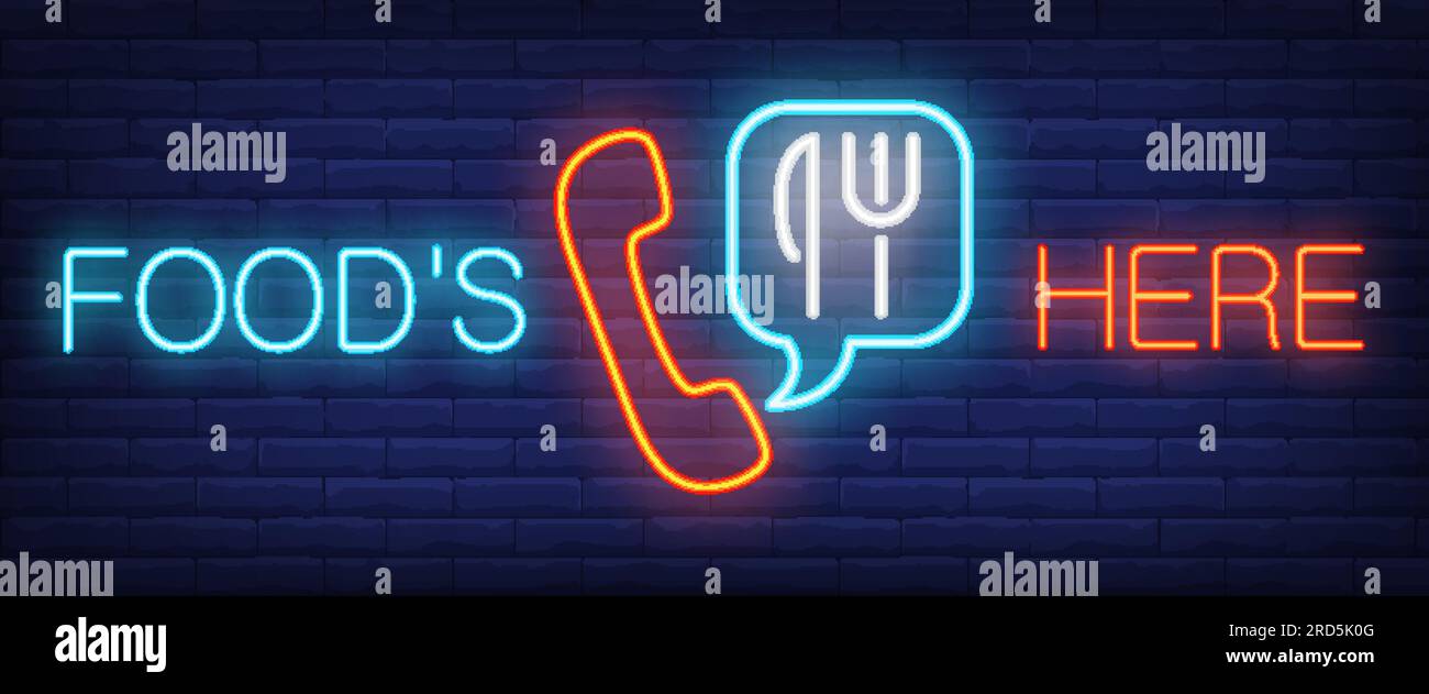Foods Here sign in neon style Stock Vector Image & Art - Alamy