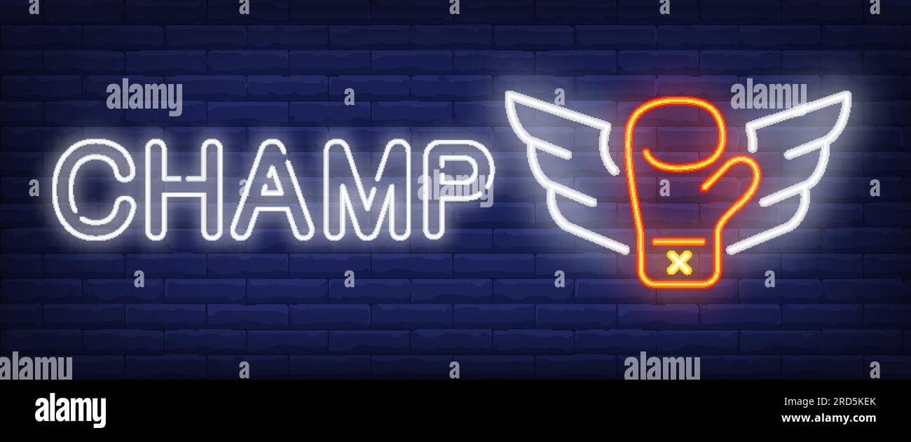 Champ neon text and boxing glove with wings Stock Vector Image & Art ...