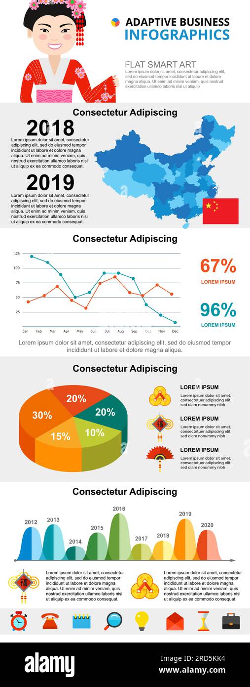 Chinese culture or analytics concept infographic charts set Stock ...