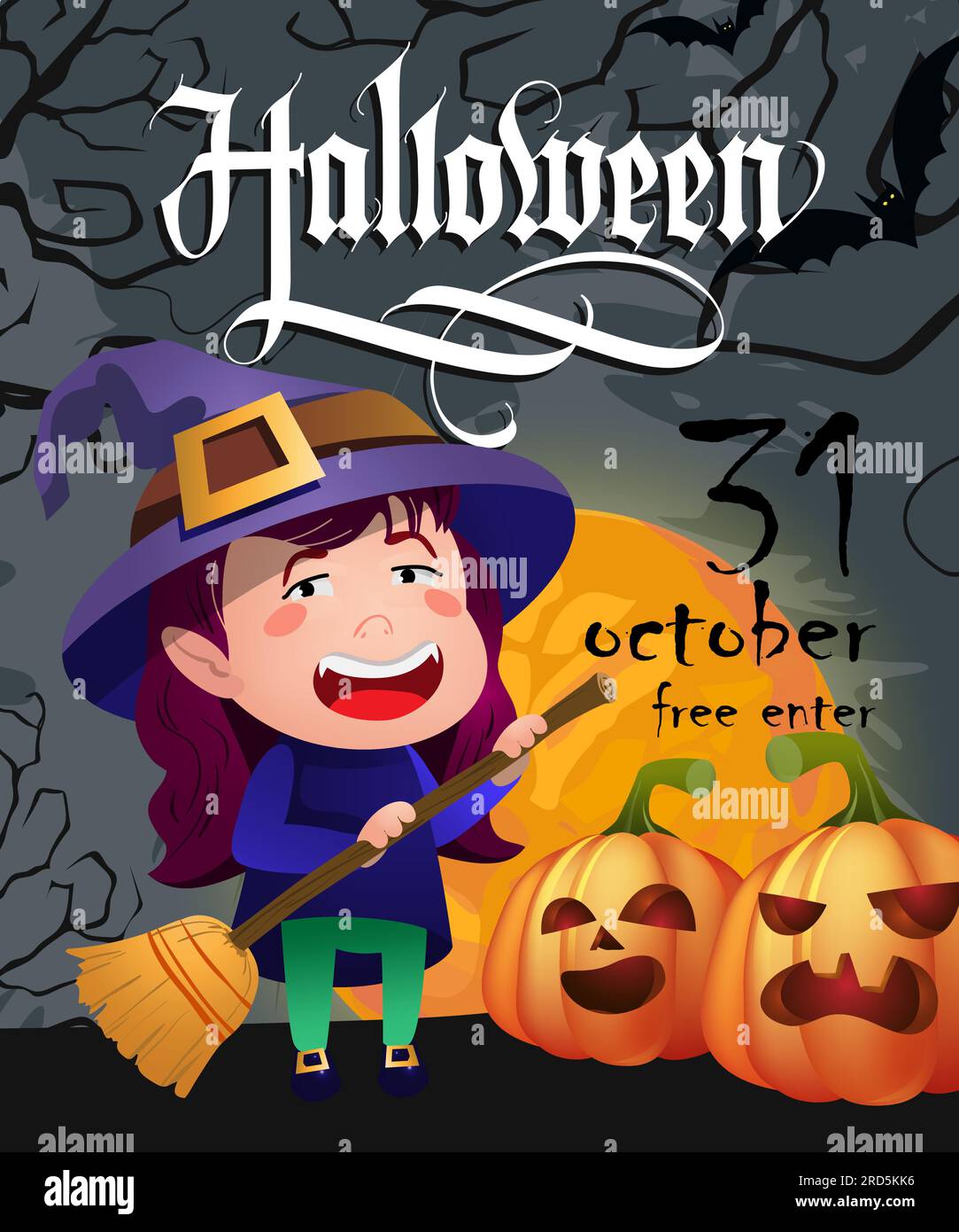 Halloween, October thirty first lettering with witch Stock Vector Image ...