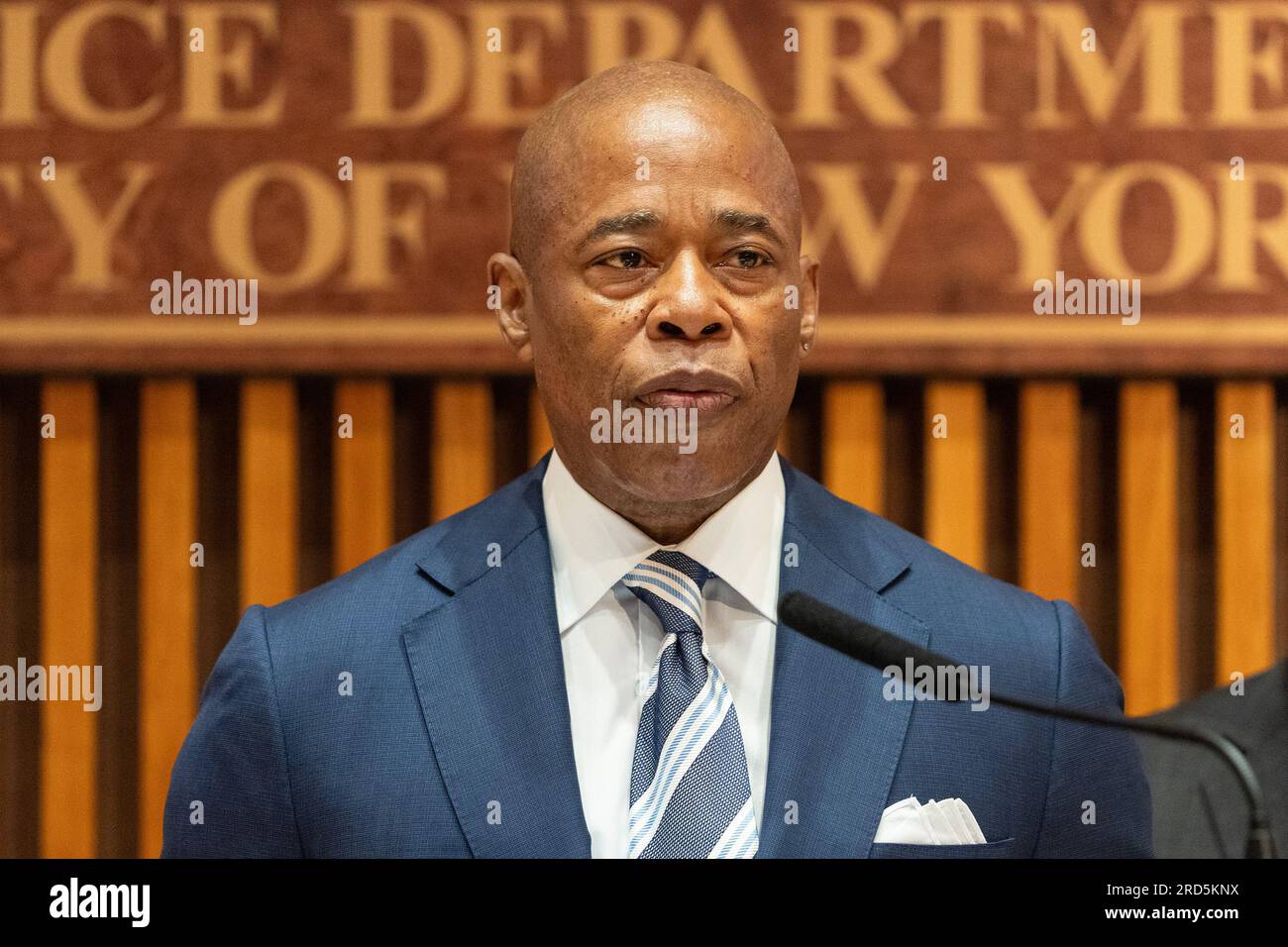 New York, United States. 18th July, 2023. Mayor Eric Adams speaks at ...