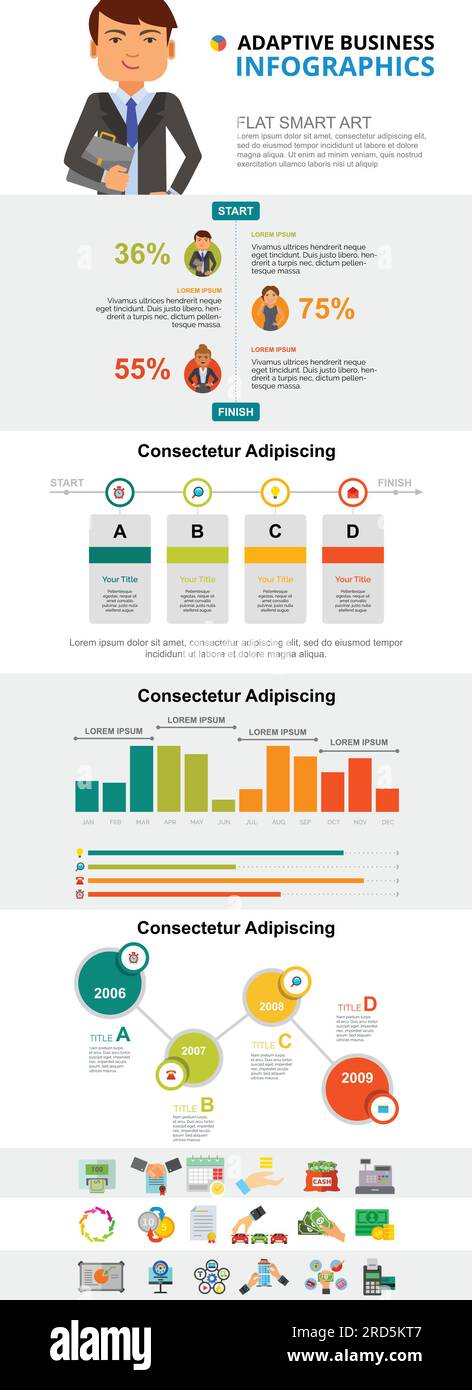 Research and strategy concept infographic charts set Stock Vector Image ...