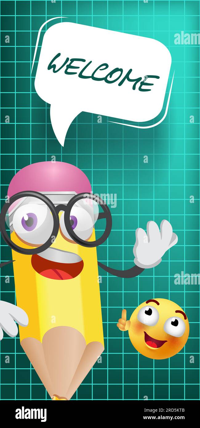 Welcome lettering with cartoon pencil character Stock Vector Image ...