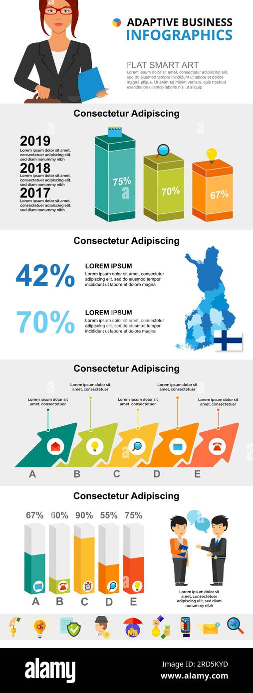 Colorful statistics or planning concept infographic charts set Stock ...