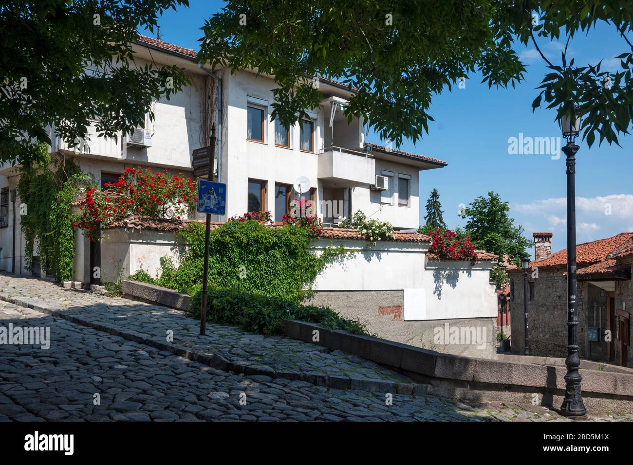 PLOVDIV, BULGARIA - MAY 23, 2023: Typical street and houses at The old ...