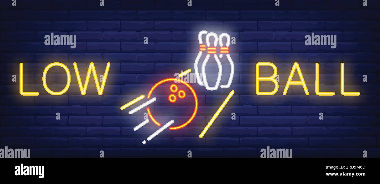 Low ball neon text with ball rolling on lane and pins Stock Vector ...