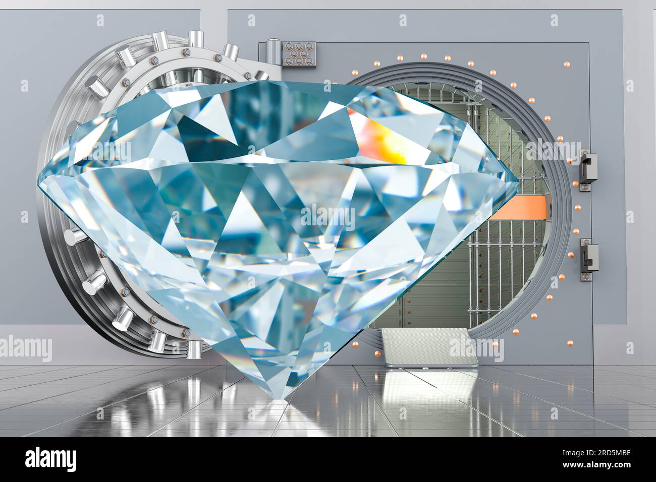 Diamond with opened bank vault, 3D rendering Stock Photo - Alamy