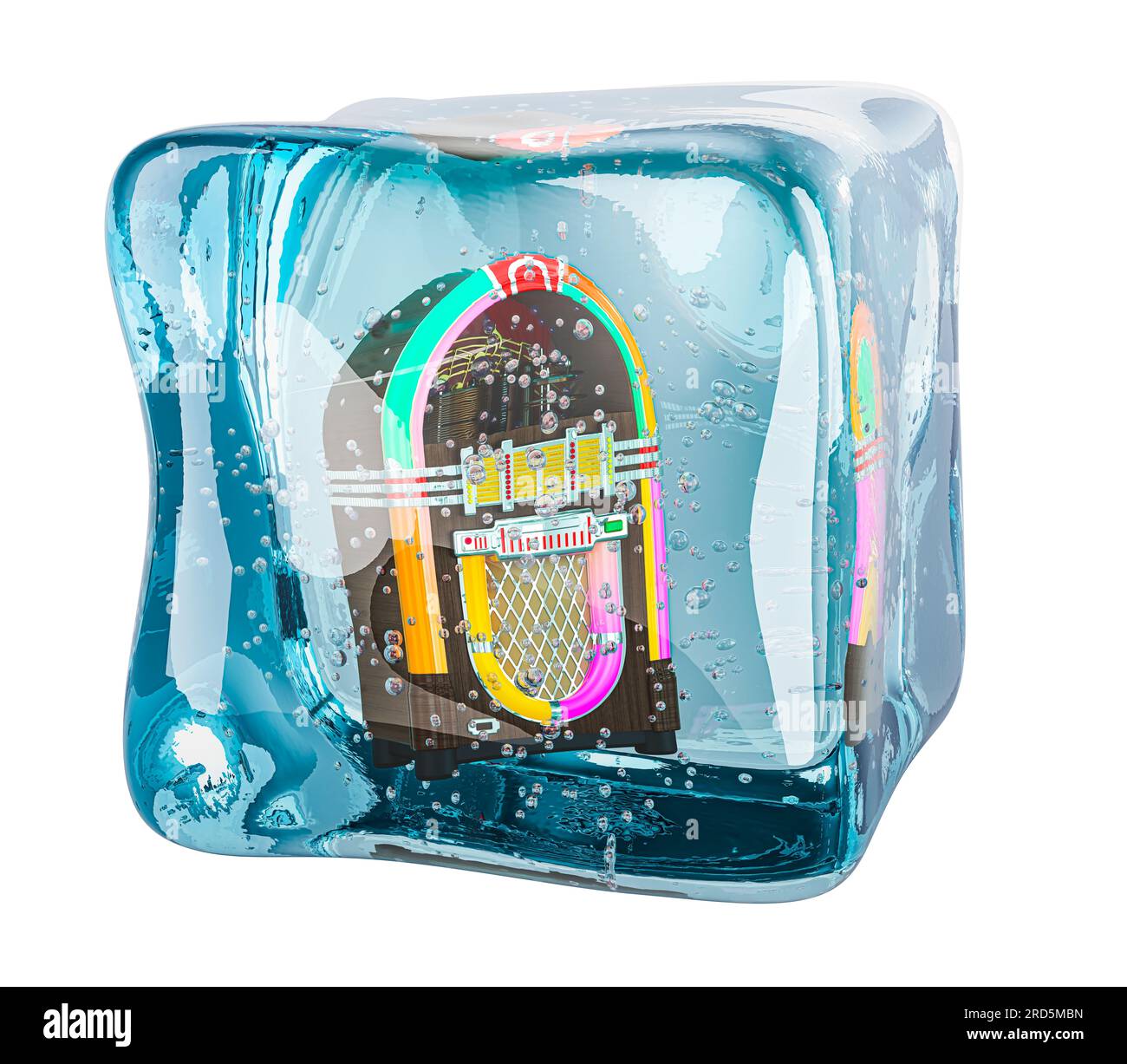 Jukebox frozen in ice cube, 3D rendering isolated on white background ...