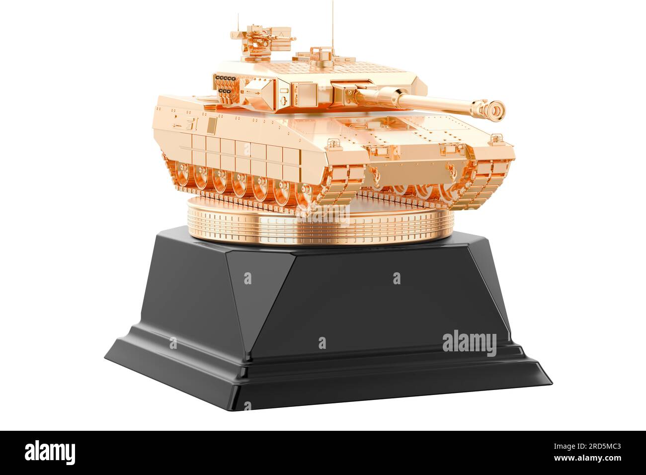 Golden Battle Tank Award Trophy Pedestal. 3d Rendering isolated on ...