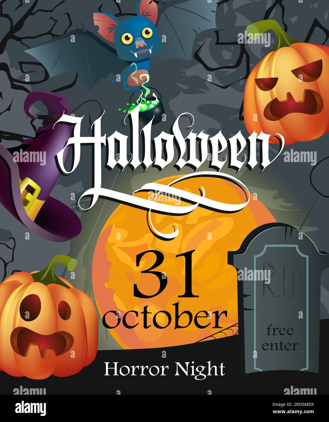 Halloween, October thirty first lettering, horror night and moon Stock ...