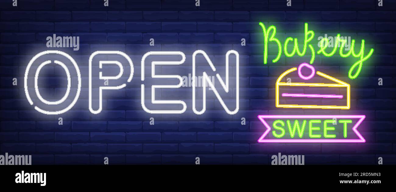 Open bakery sweet neon sign Stock Vector Image & Art - Alamy