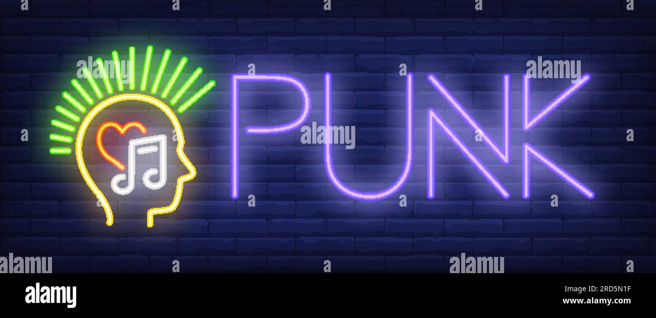 Punk neon text and head with mohawk Stock Vector Image & Art - Alamy
