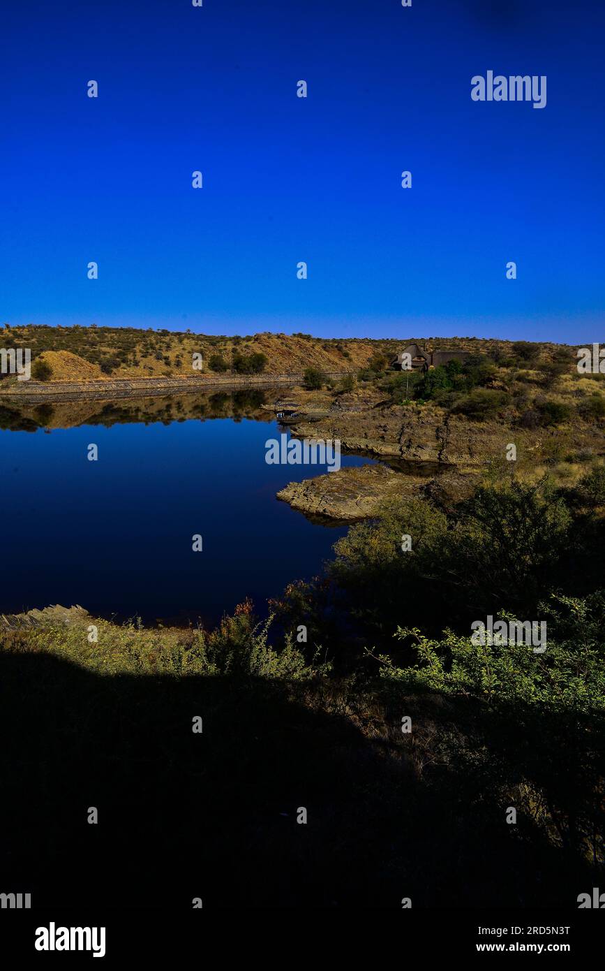 The peacefull Lake Oanob Resort, Namibia Stock Photo - Alamy