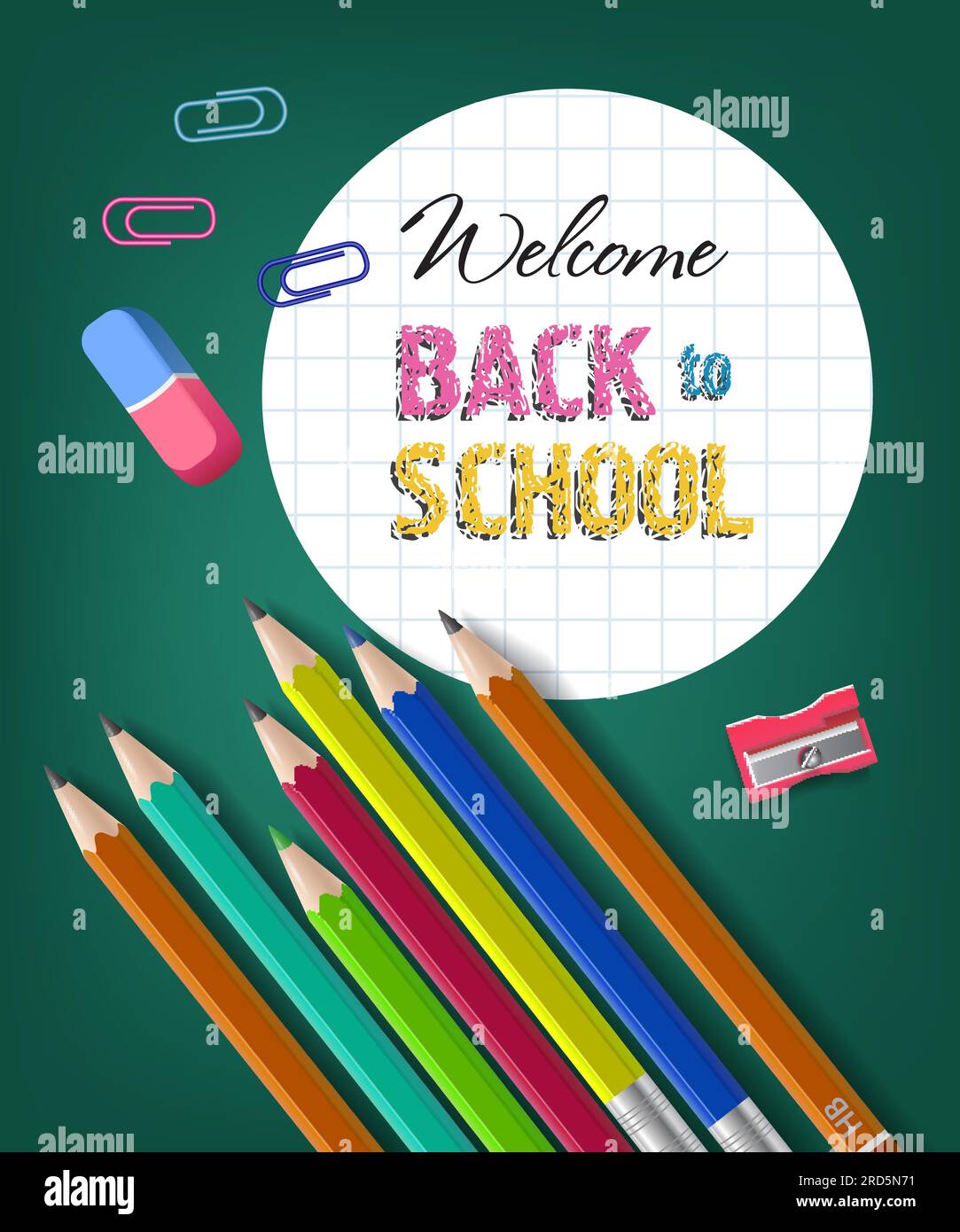 Welcome back to school lettering with pencils and paper clips Stock ...