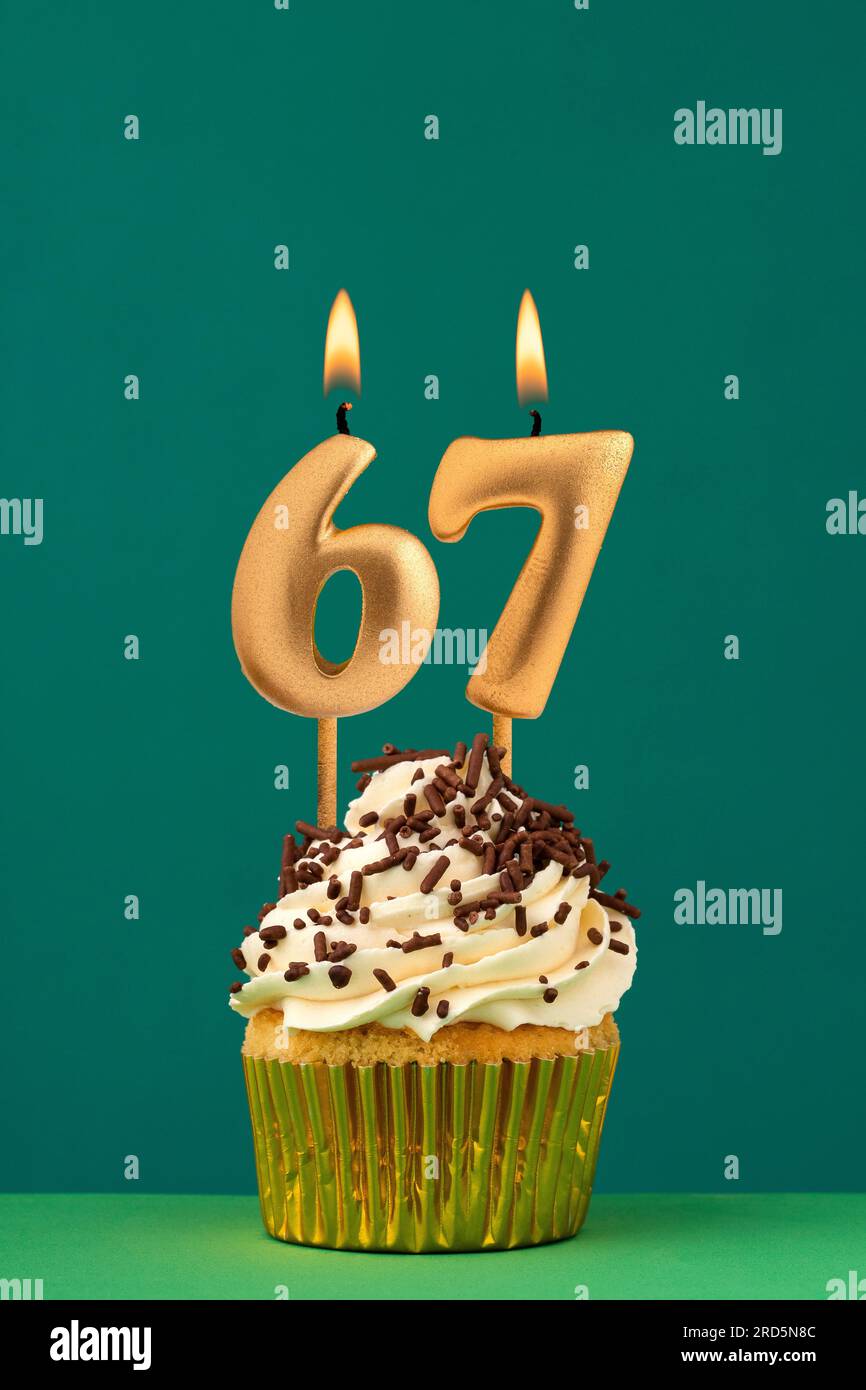 Birthday candle number 67 - Vertical anniversary card with green ...