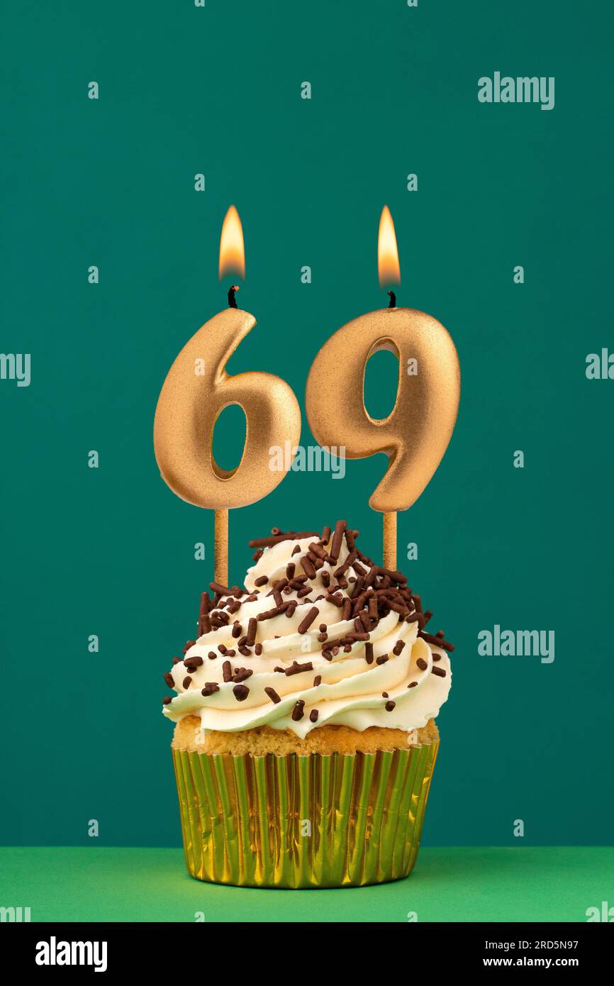 Birthday candle number 69 - Vertical anniversary card with green ...