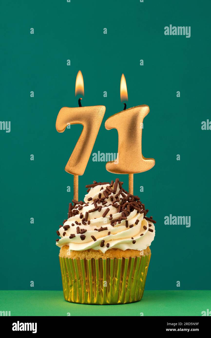 Birthday candle number 71 - Vertical anniversary card with green ...