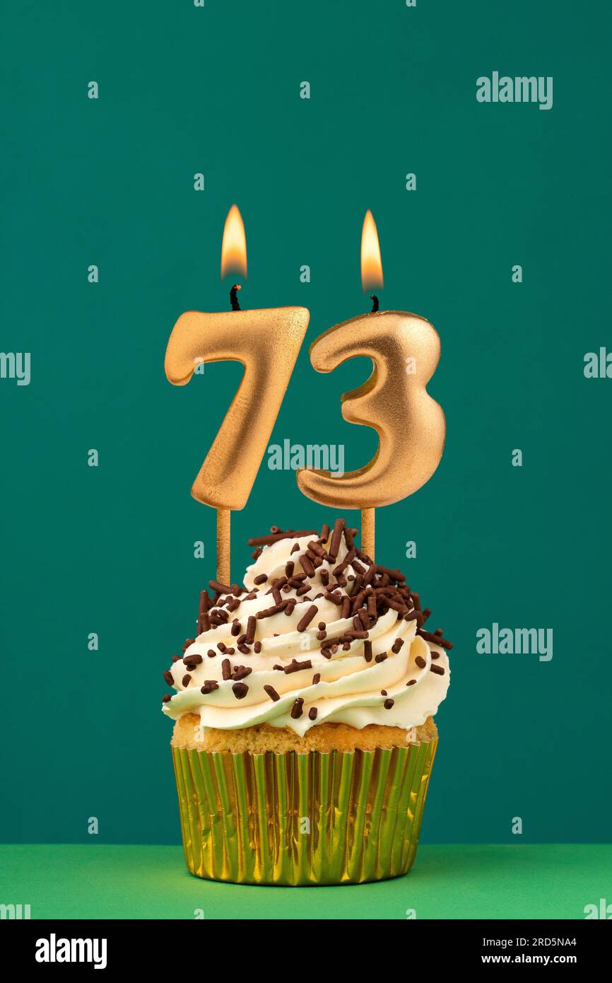 Birthday candle number 73 - Vertical anniversary card with green ...