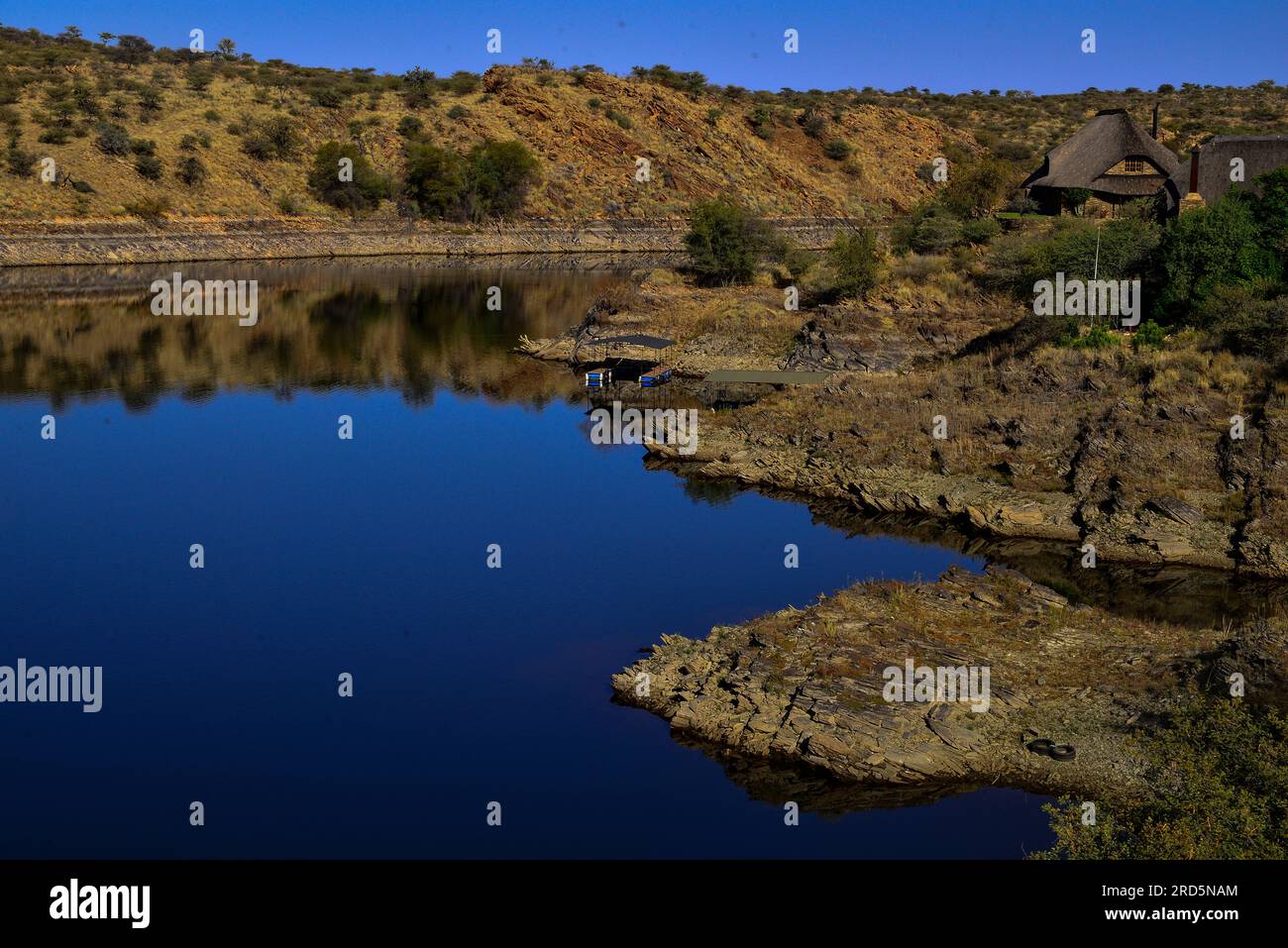 The peacefull Lake Oanob Resort, Namibia Stock Photo - Alamy