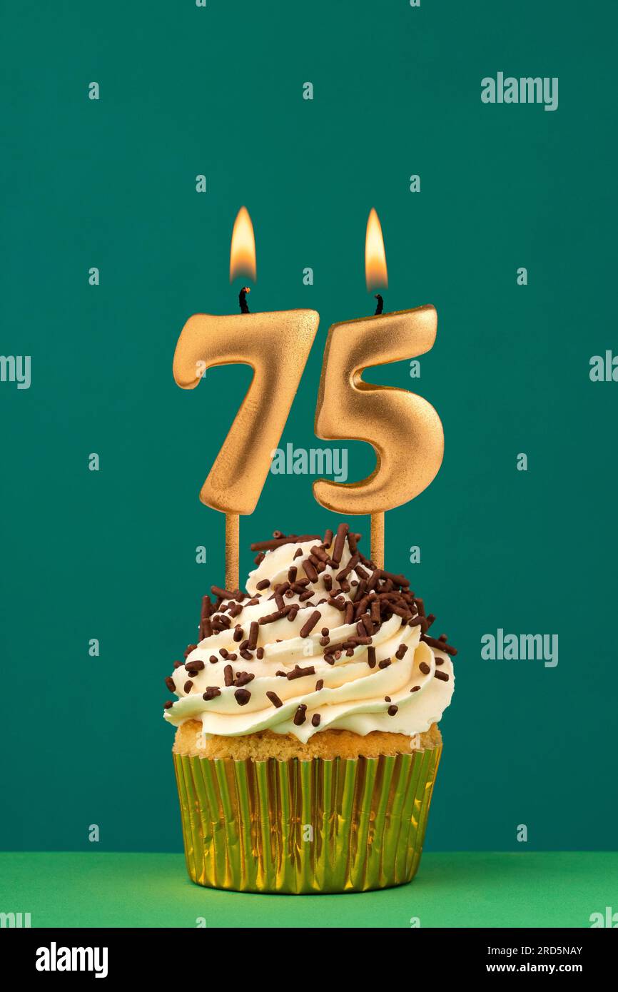 Birthday candle number 75 - Vertical anniversary card with green ...