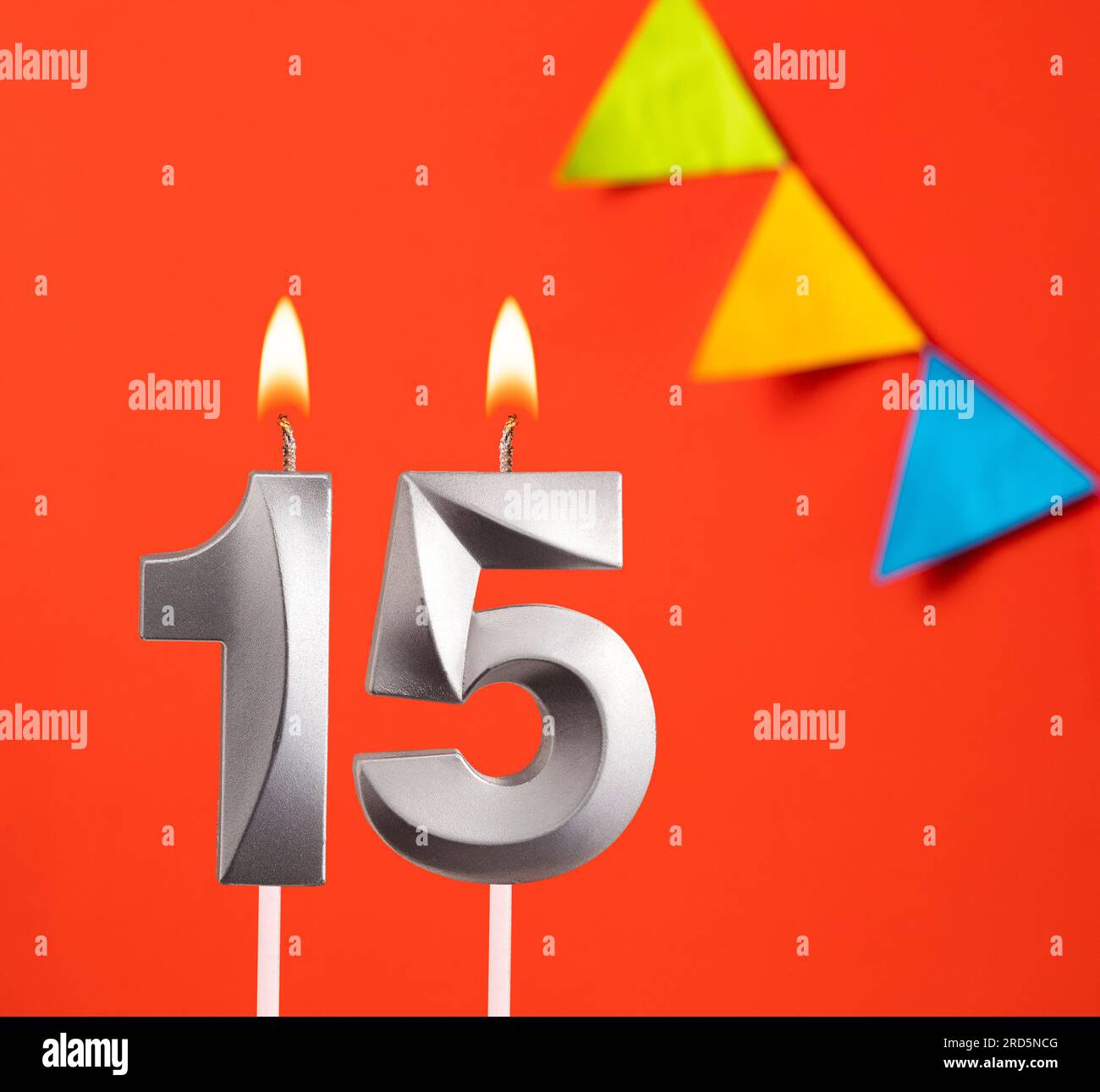 Birthday candle number 15 - Invitation card in orange background Stock ...