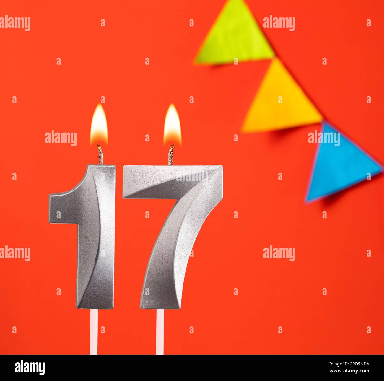 Birthday candle number 17 - Invitation card in orange background Stock ...