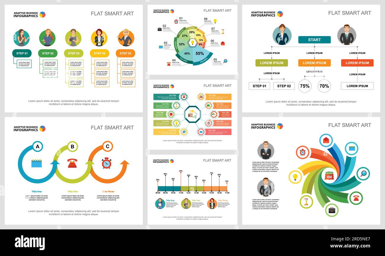 Colorful strategy charts set for presentation slide templates Stock ...