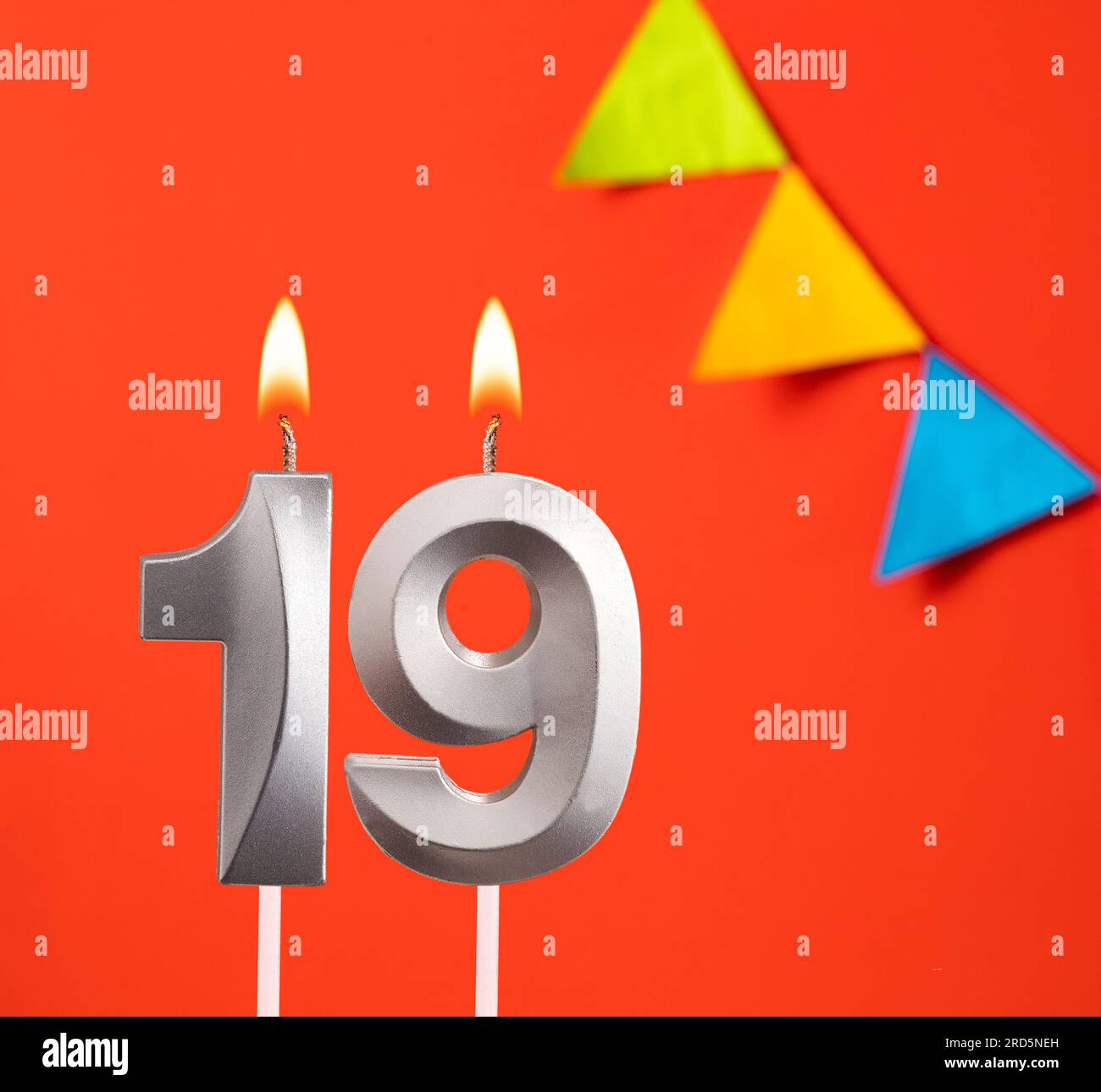 Birthday candle number 19 - Invitation card in orange background Stock ...