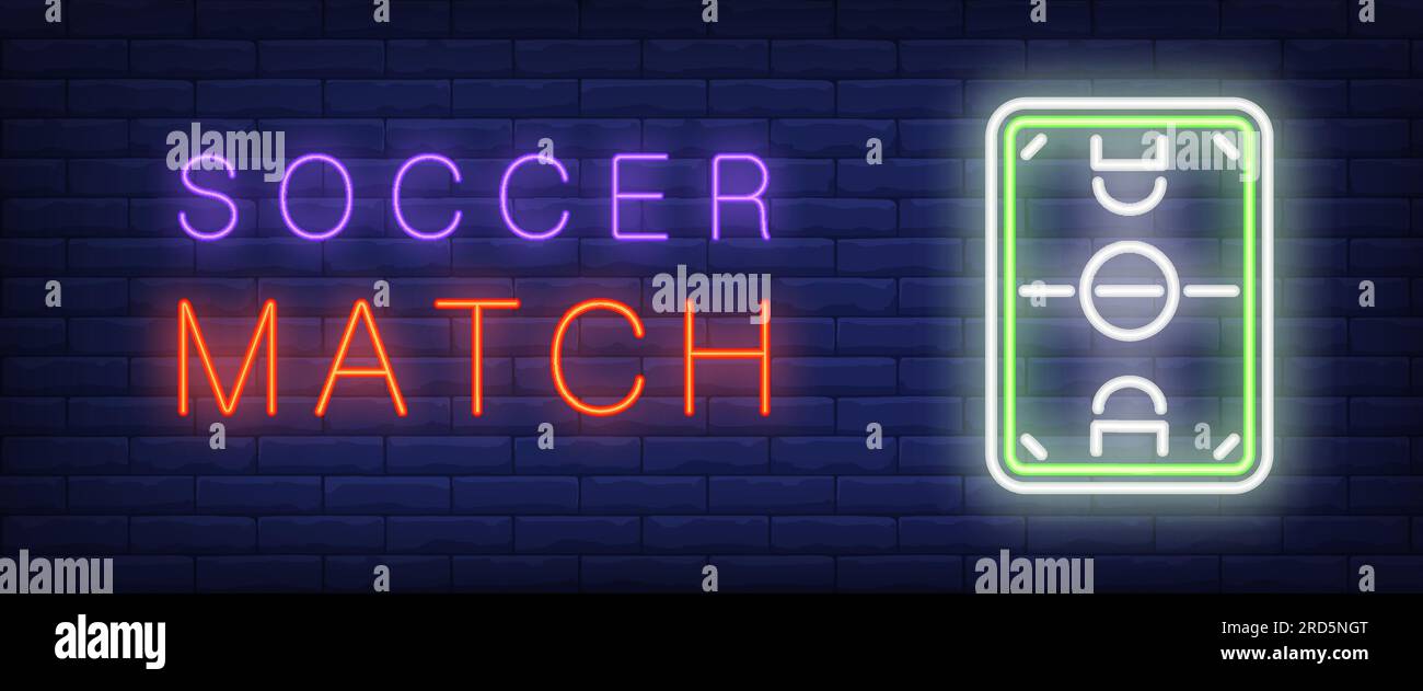 Soccer match neon text with soccer field Stock Vector Image & Art - Alamy