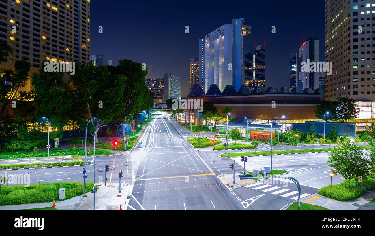 A night view looking along Raffles Boulevard in Singapore at its ...
